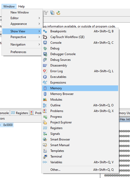 6.From here you can use the memory view: